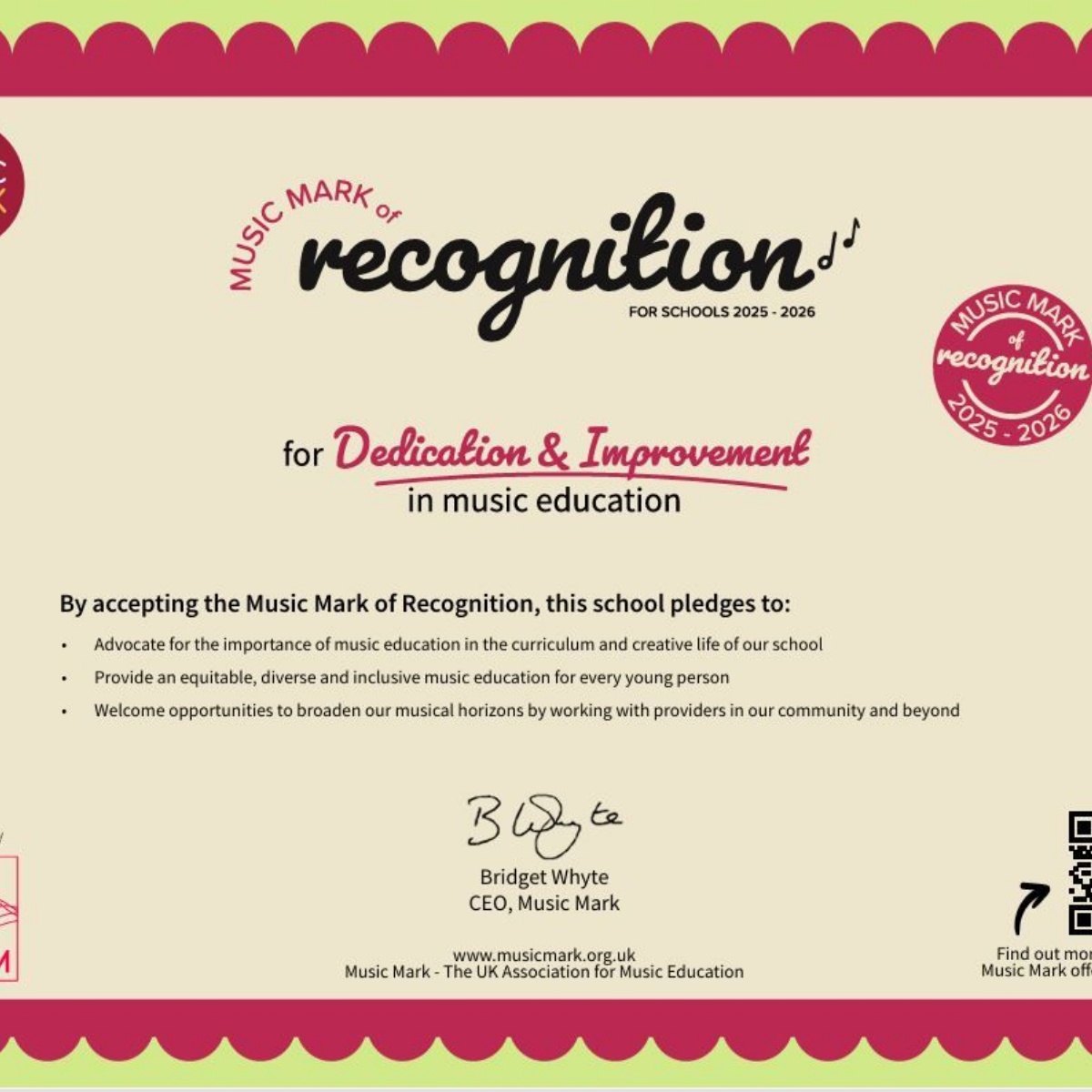 Ashcombe Primary School - Music Mark of recognition